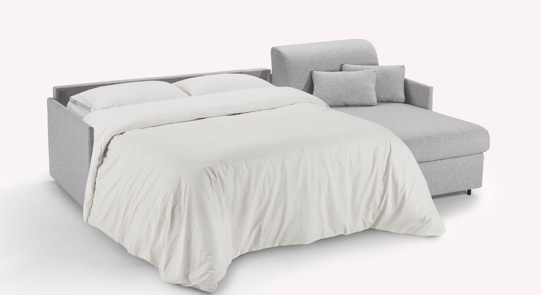 Canapé convertible d'Angle JERRY Tissu Gris Accoudoirs Fins